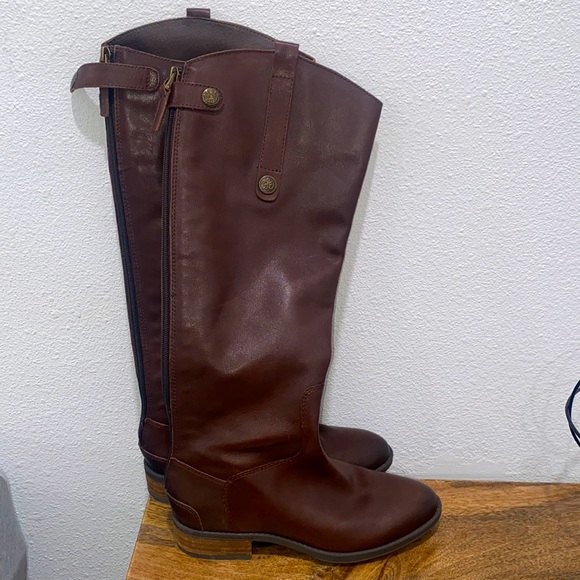 Sam Edelman | Shoes | Sam Edelman Tall Brown Leather Zip Up Snap Boots ...